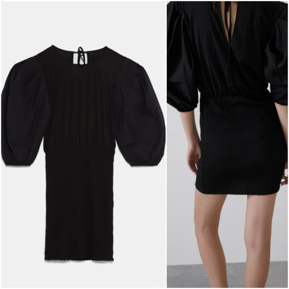 Zara | Dresses | Zara Black Elastic Bottom Ballon Sleeves Dress | Poshmark